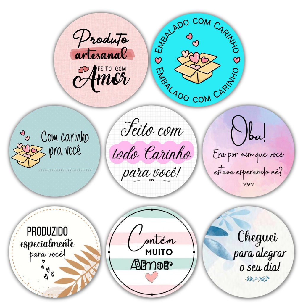 200 Adesivos / Etiquetas Vinil 3x3cm escolha modelos agradecimento ao cliente Tag Personalizado ...