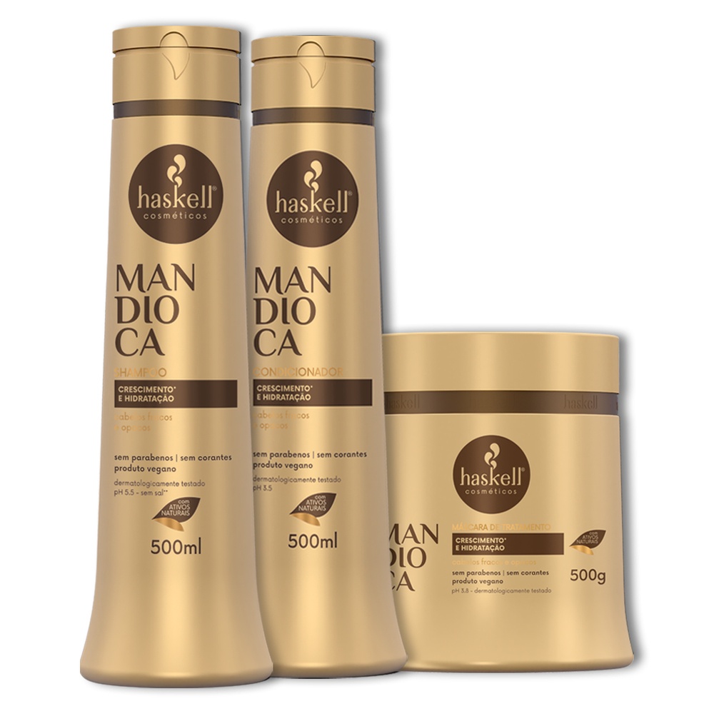 Kit Haskell Mandioca Shampoo Condicionador e Mascara 500ml | Shopee Brasil