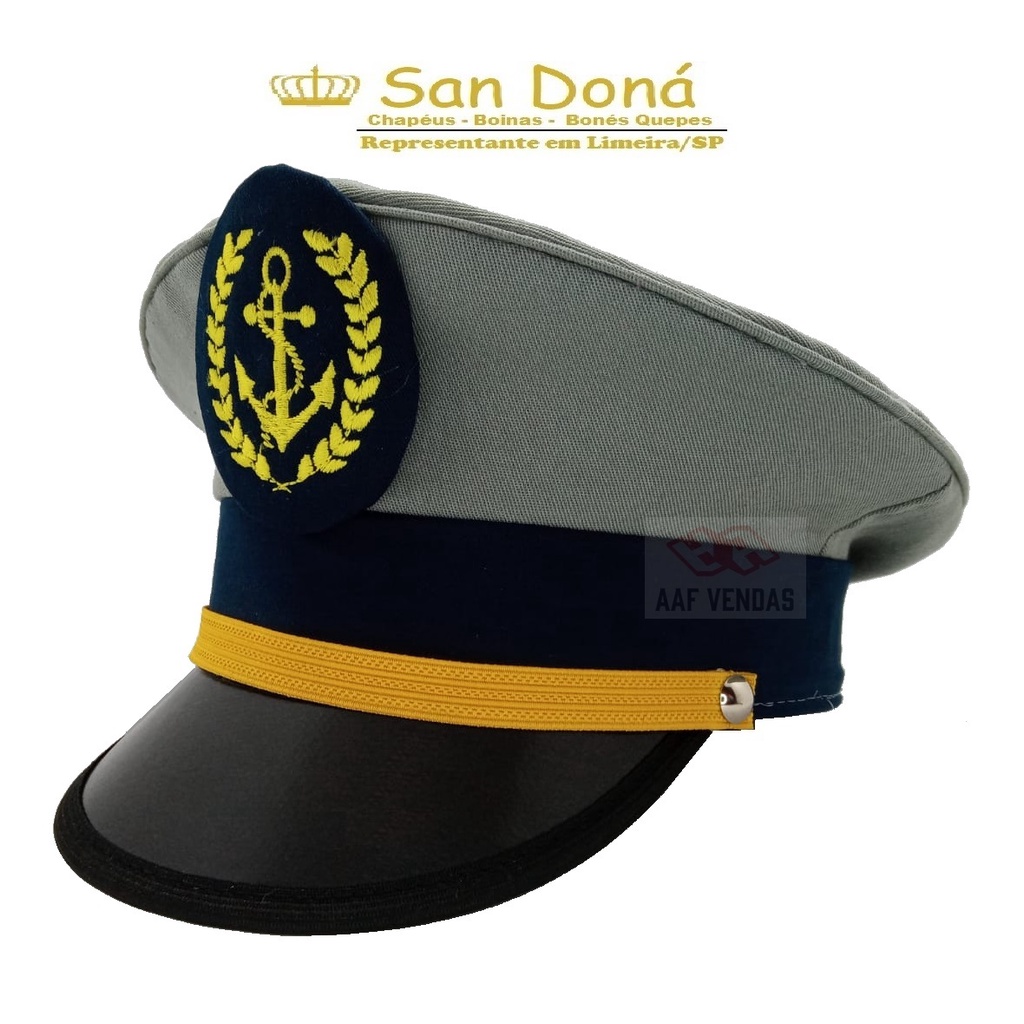 Quepe Cinza Exército Marinha Capitão Marinheiro Leve Macio Original San ...