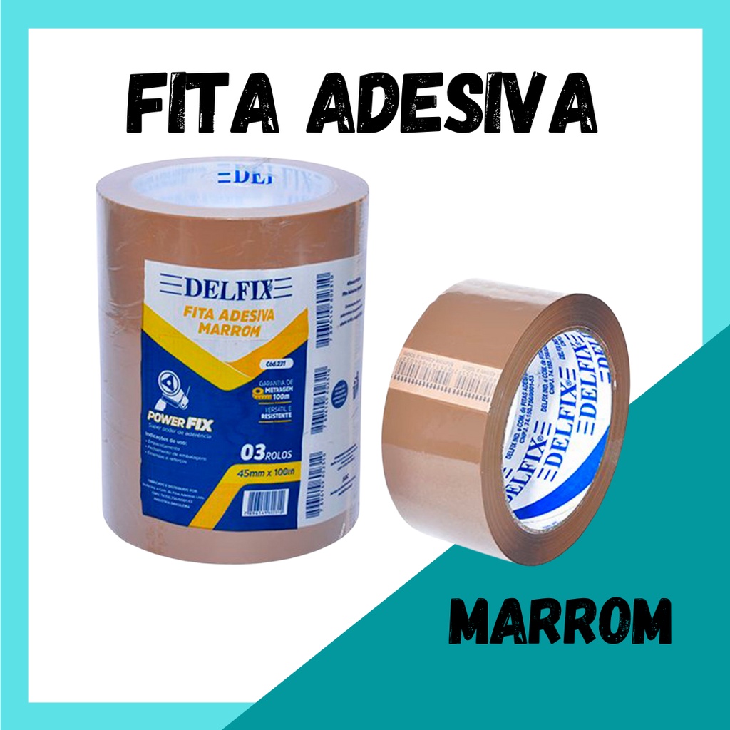 Fita adesiva Delfix 45m - Marrom - KIT com 3 unidades | Shopee Brasil