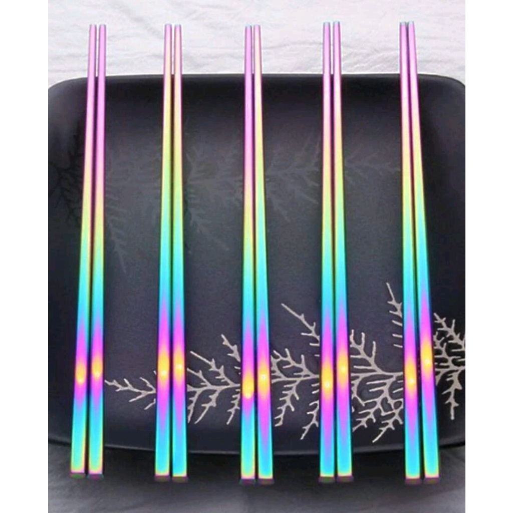 Hashi Inox multicolorido / 1 par de hashi reutilizável | Shopee Brasil