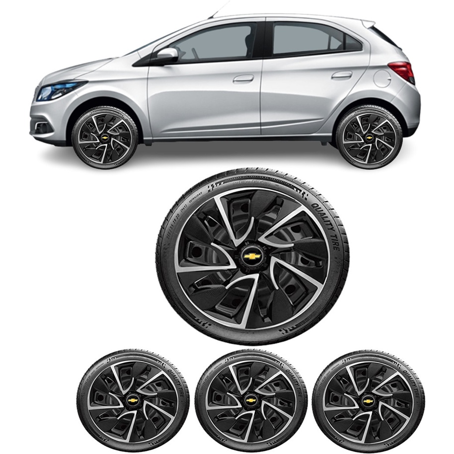 Jogo 4 Calotas Esportiva Ds4 Preto/Prata Aro 15 GM Chevrolet Onix 2014 ...