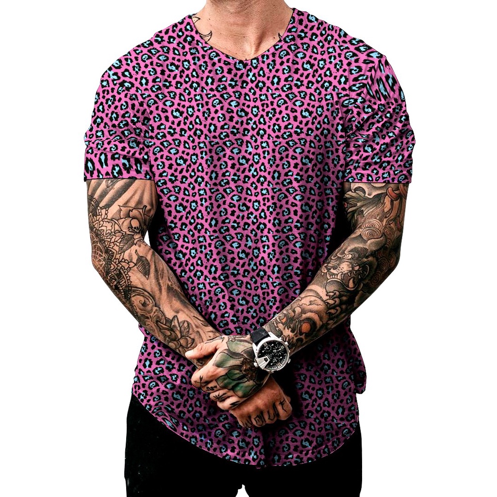 Camiseta Masculina Estilosa Camisa Longline Swag Onça Pink Balada Neon ...