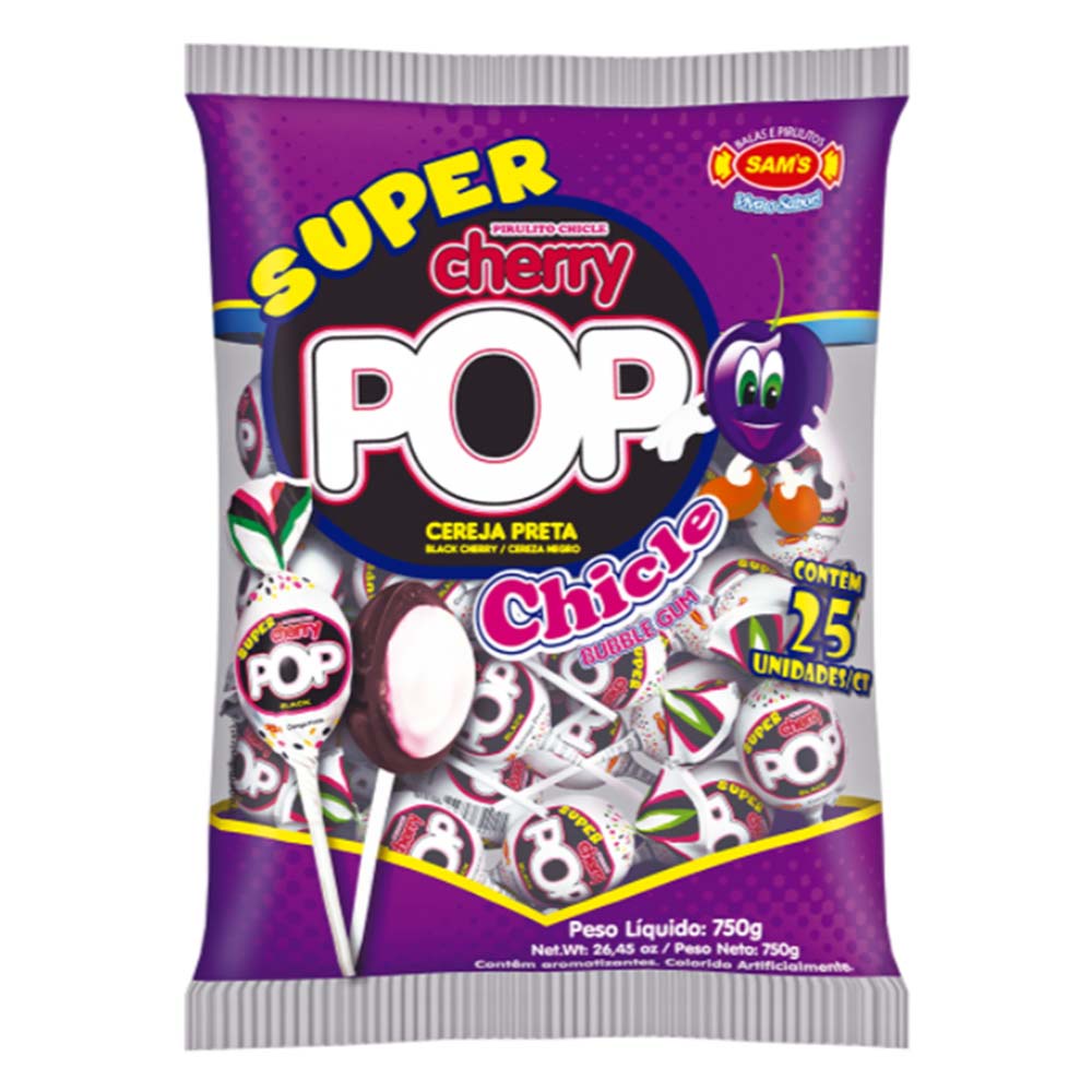 Pirulito Super Cherry Pop Black Recheio Chiclete c/25 - Sams | Shopee ...