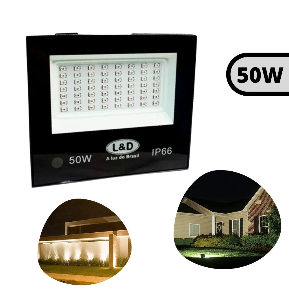 Refletor Led 50w Holofote Bivolt Slim Resistente Agua Branco Frio IP66 6500K | Shopee Brasil