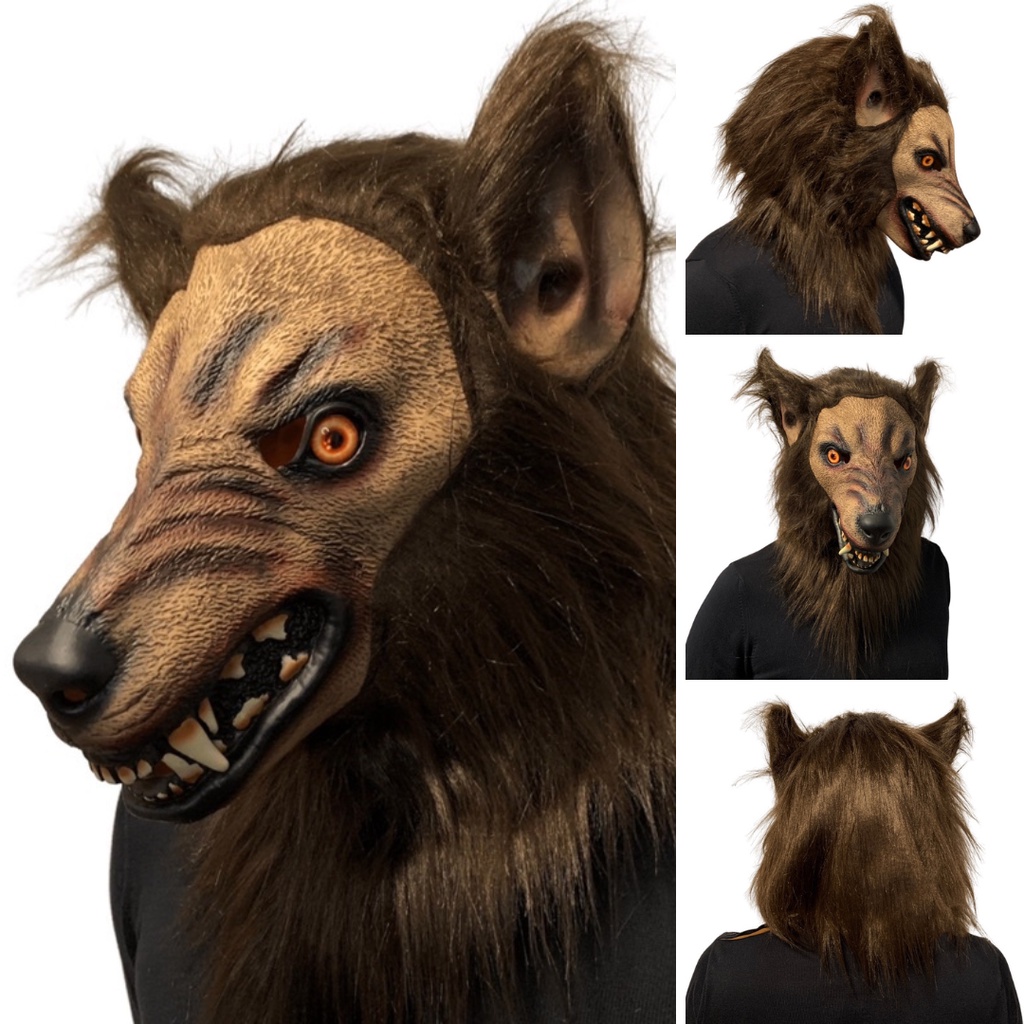 Máscara Capacete Realista de Lobisomem com pelos e olhos de acrílico ...
