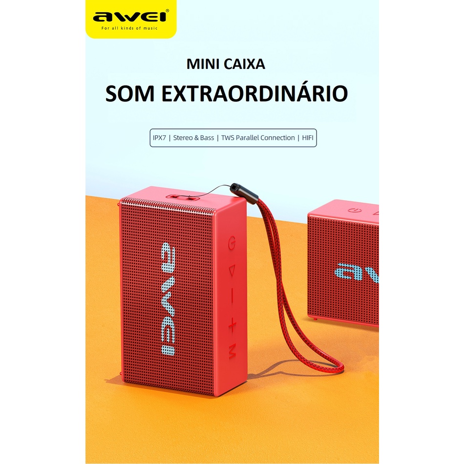 Caixa de Som sem Fios Awei Y665 bluetooth Preto. pequena, potente e com ...
