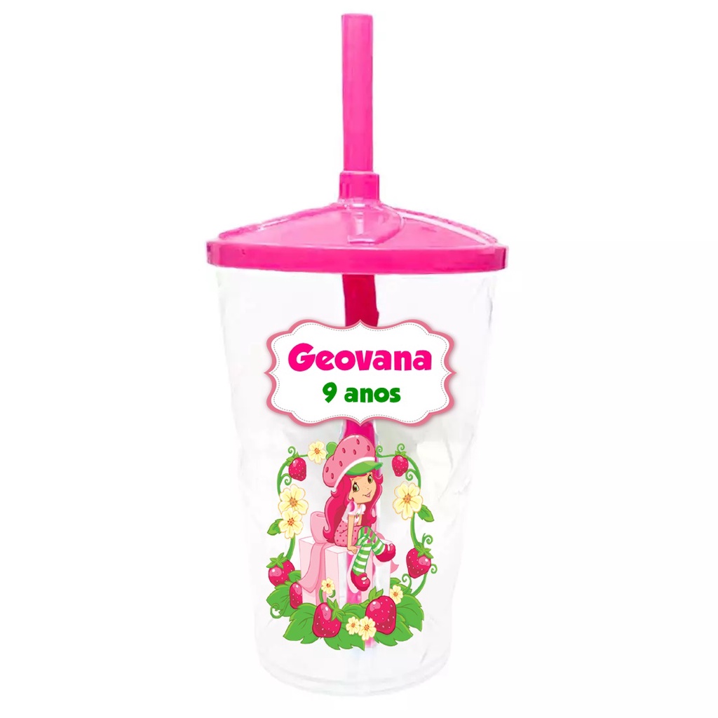 30 Copos Twister Shake Personalizado 400ml C/Tampa e Canudo Moranguinho ...