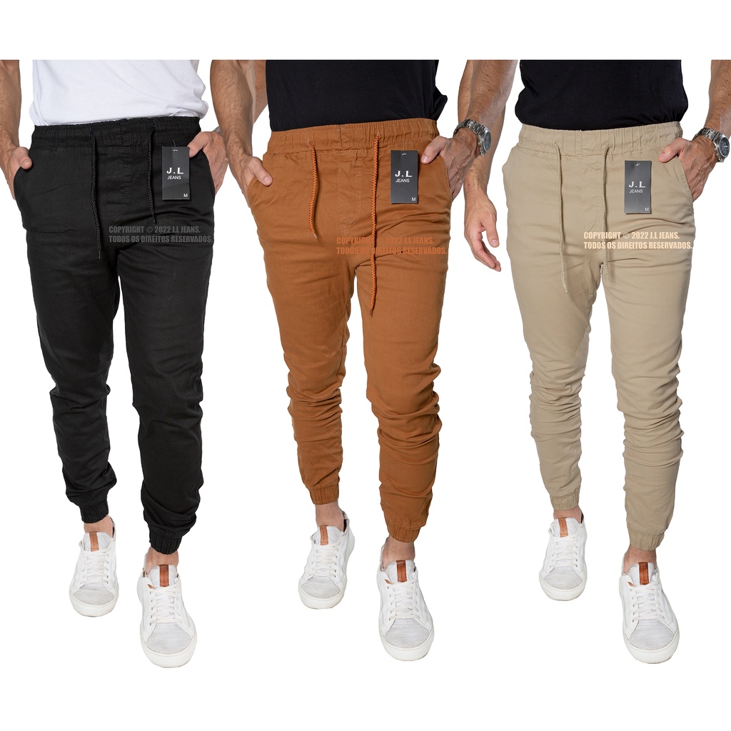 Kit 3 Calças Jeans Camuflada Masculina Jogger Com Punho Lycra Promoção