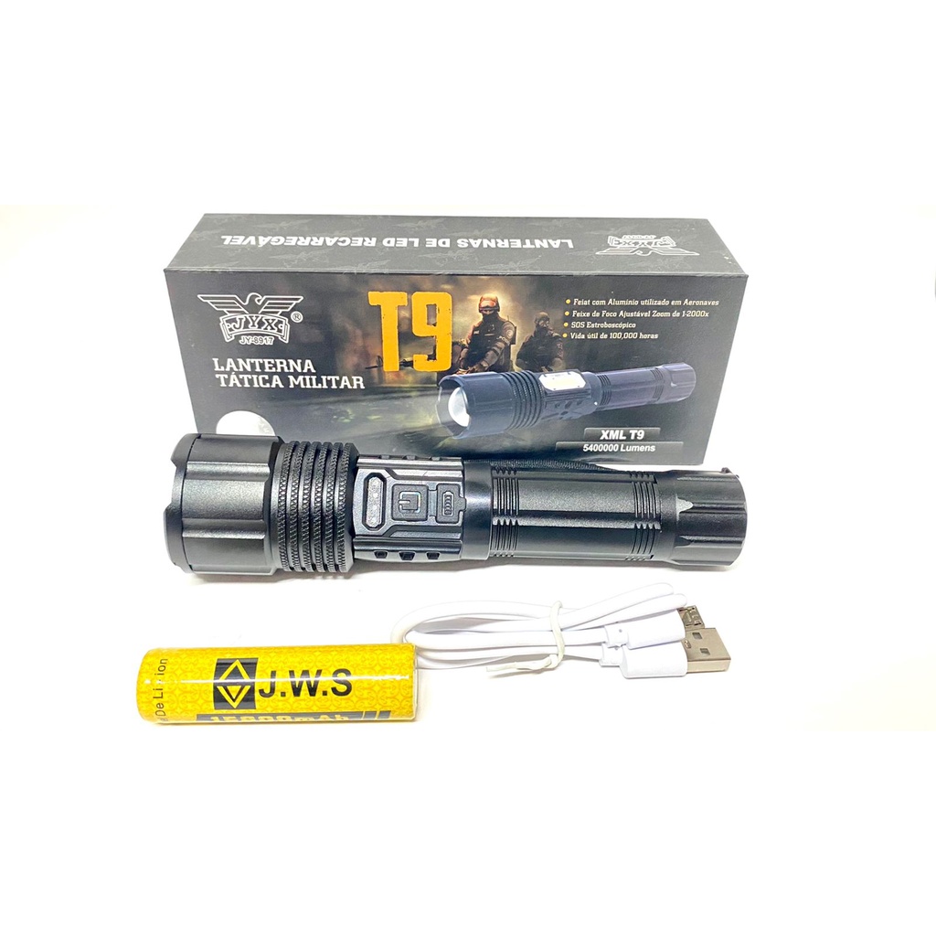 Lanterna Tática Militar Led T9 Super Potente Jy-8917 | Shopee Brasil