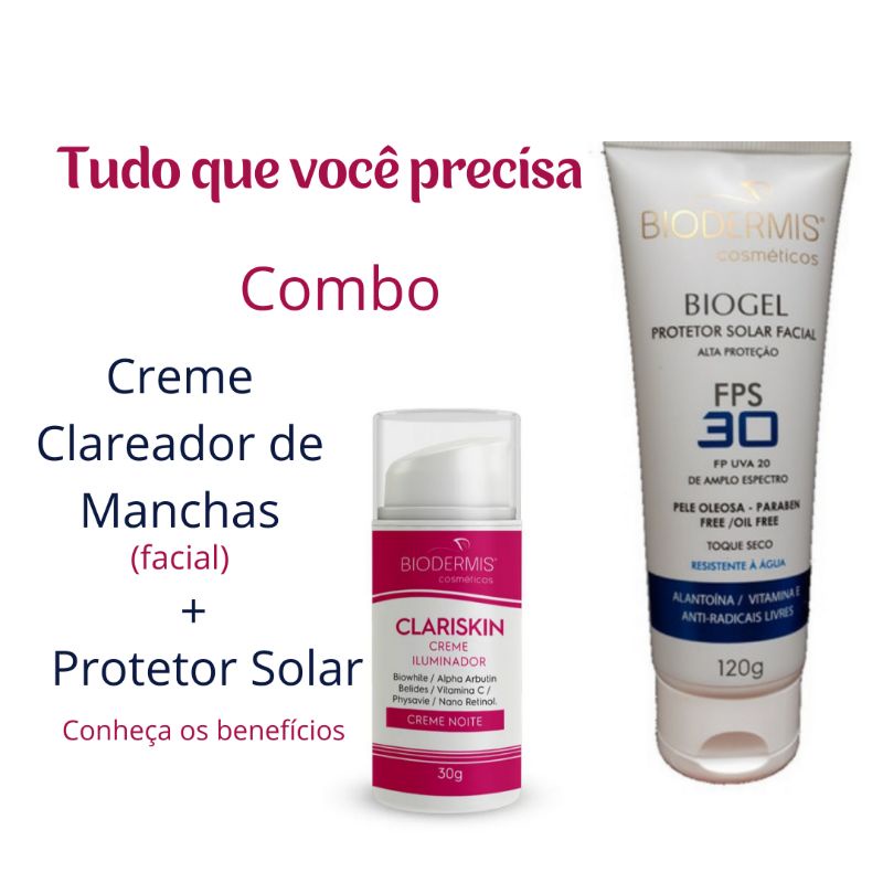 Kit CLAREADOR de Manchas CLARISKIN + Protetor Solar FPS30 PPD20 ...