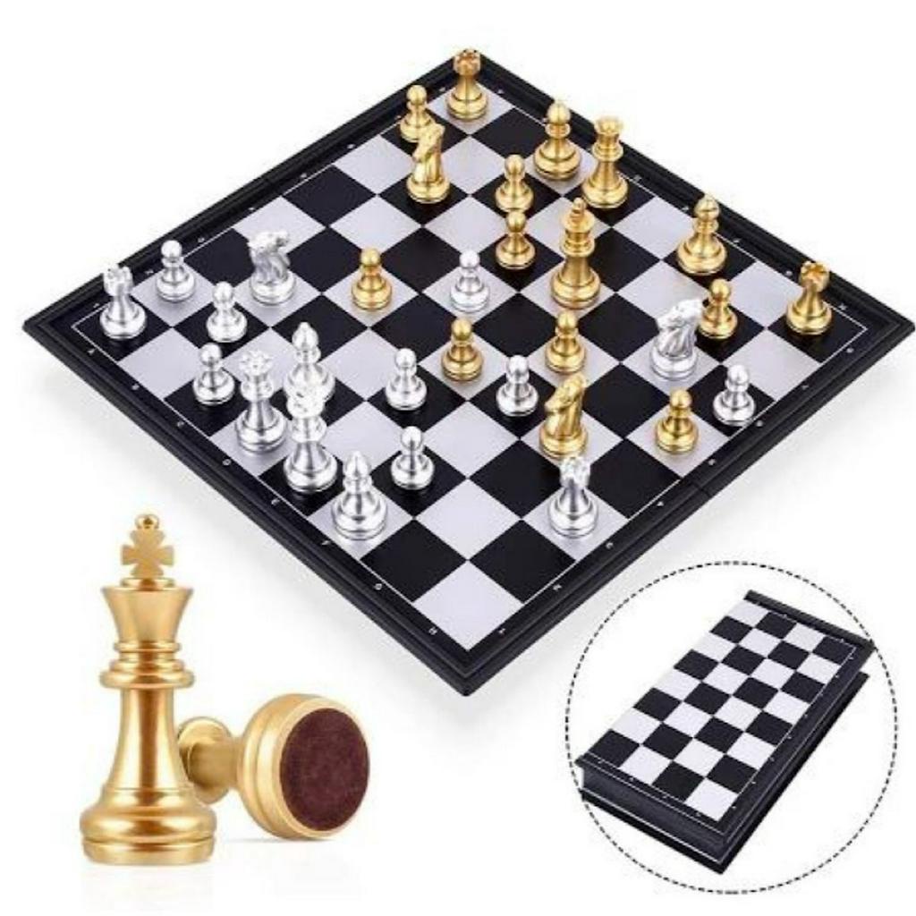 Jogo De Xadrez Magnético Prata E Dourado Dobrável 25cm Luxo - Escorrega ...