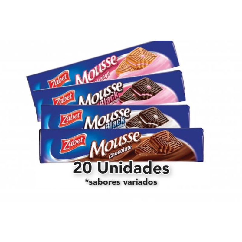 20un. Biscoito Recheado Mousse Zabet Sabores Bolacha de Chocolate ...