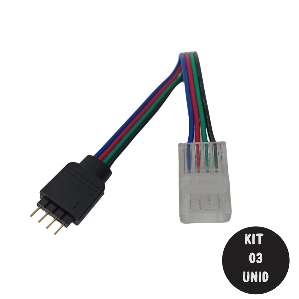 KIT 03 CONECTOR EMENDA FITA LED RGB COM RABICHO MACHO 5050 E 3528 4 ...