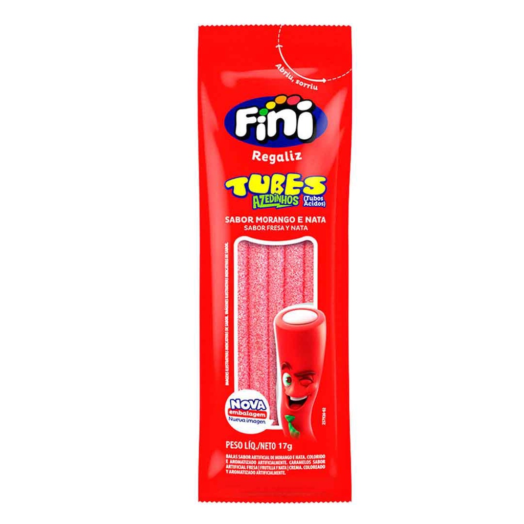 Bala Fini ® Regaliz Tubes Morango Ácido cítrico azedinha 17g | Shopee ...