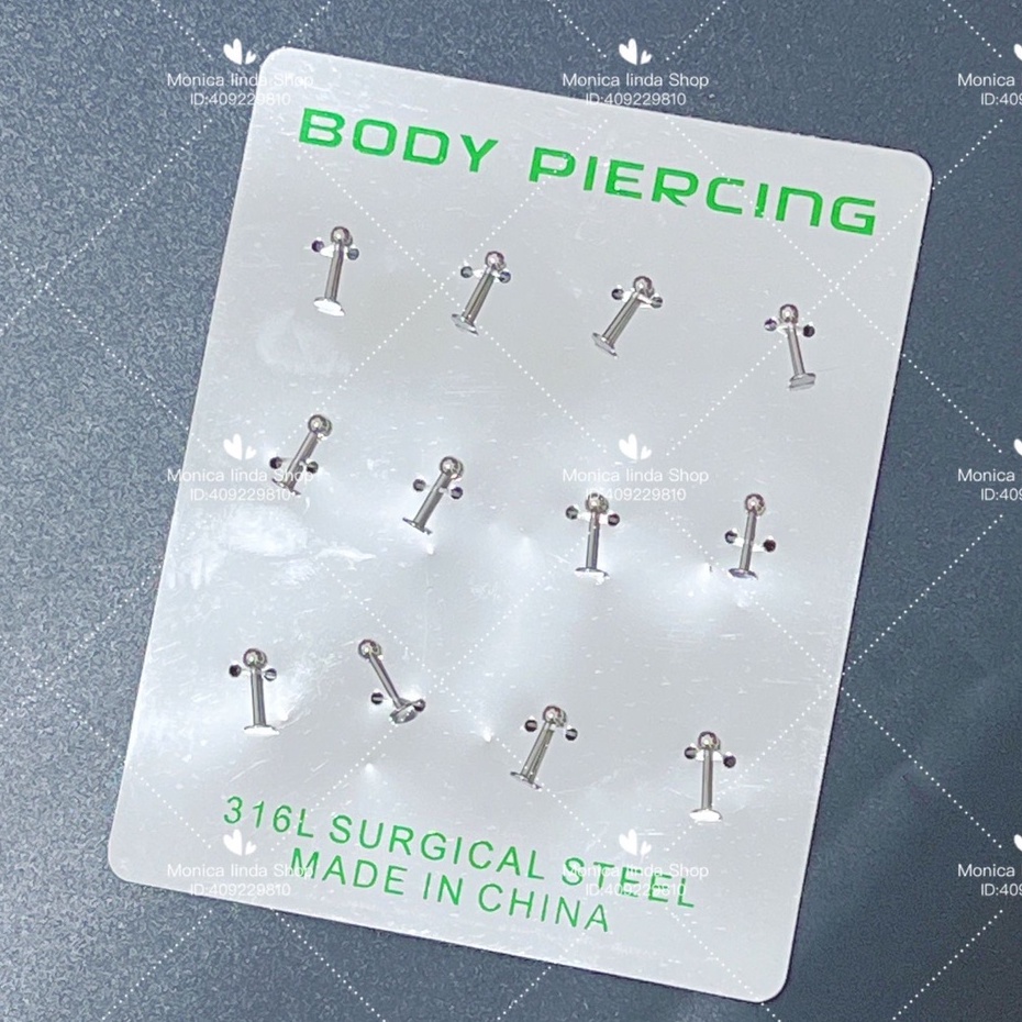 kit 12 pç Piercing Labret Lábios Boca Tragus Conch Aço inoxidavel ...