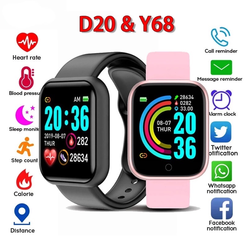 Y68 D20 New Macaron Smart Watch Colorful Fashion Fitness Bracelet ...