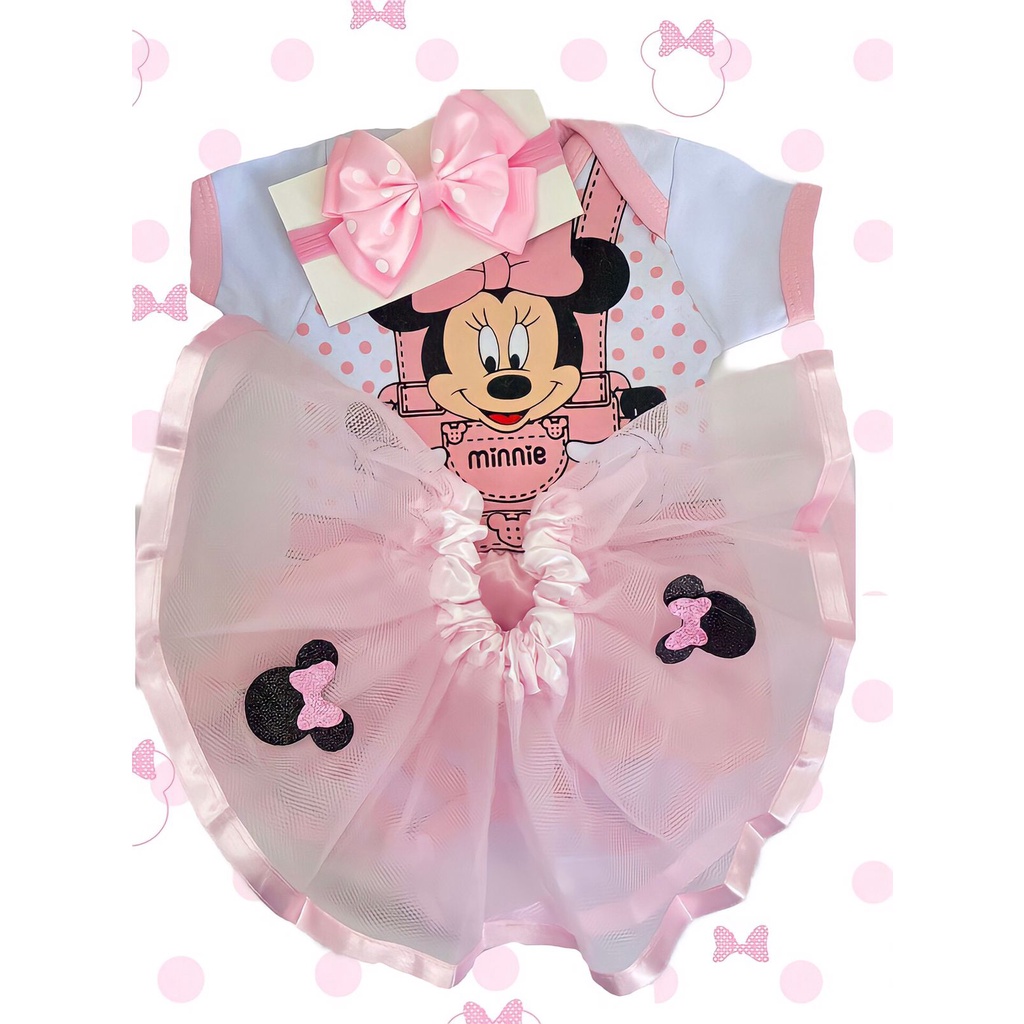 KIT BODY MINNIE ROSA COM TULE E LAÇO | Shopee Brasil
