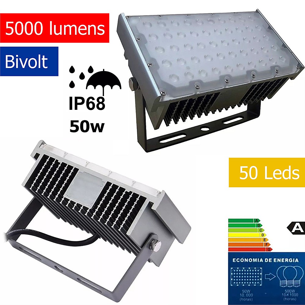 Refletor Holofote Led Modular 50w Real Bivolt Branco Frio 6000k À Prova D'agua Ip68 | Shopee Brasil