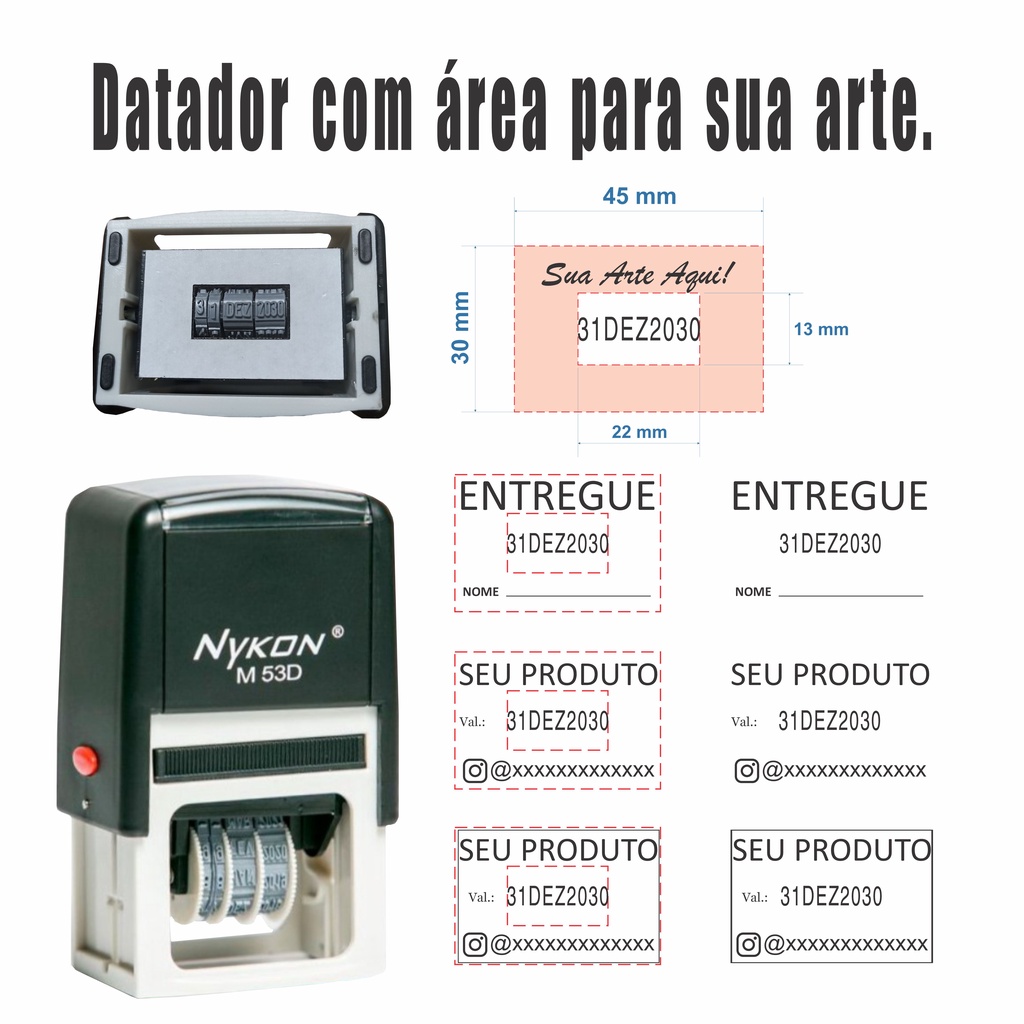 Carimbo Datador Automático Nykon M53d - Área De 3x4,5cm. | Shopee Brasil
