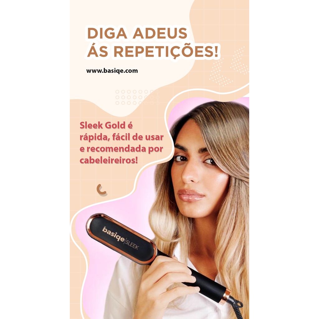 Escova Alisadora Basiqe Sleek Gold Original - Profissional | Shopee Brasil