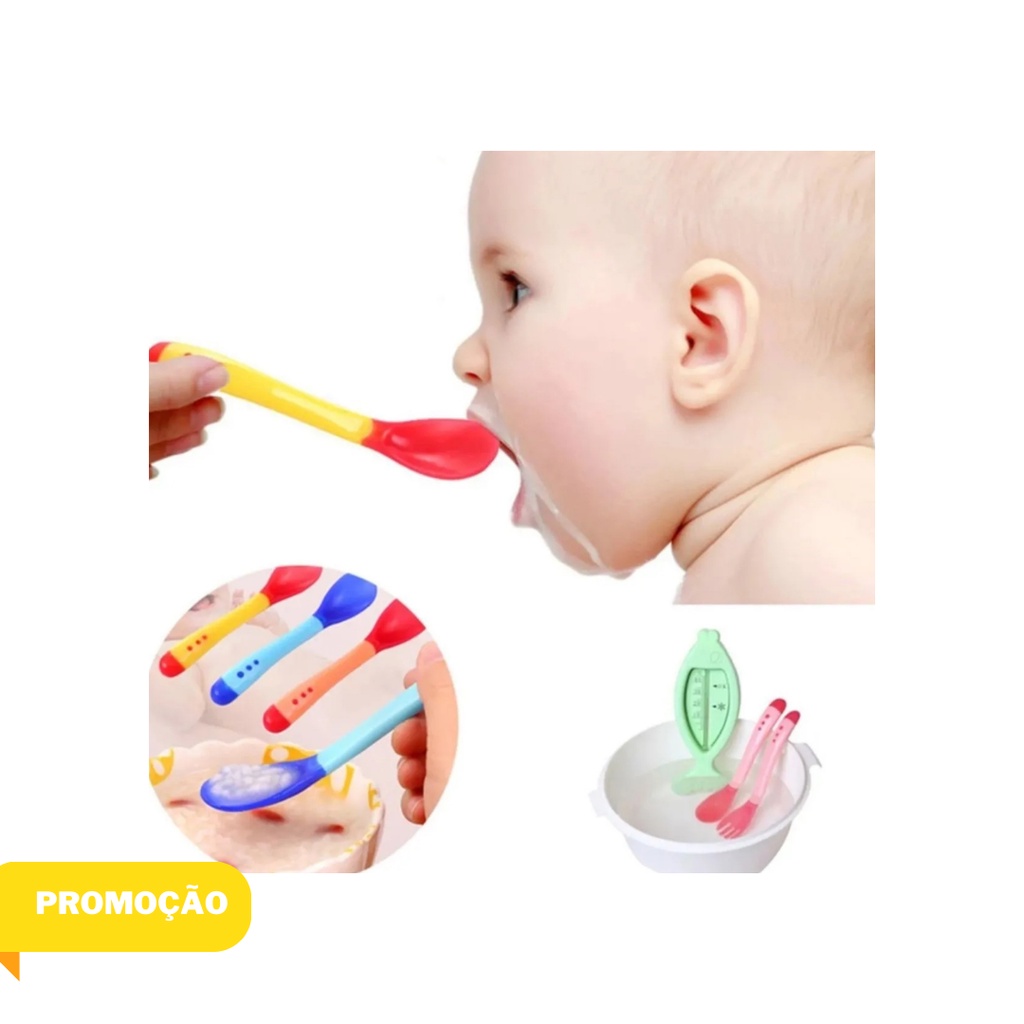 Colher para bebe termossensível que muda de cor quando a comida está ...
