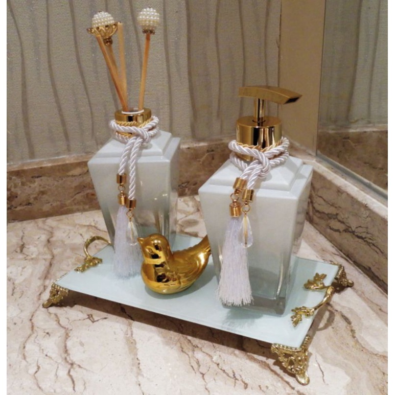 Kit Lavabo / Banheiro luxo Com Bandeja em dourado | Shopee Brasil