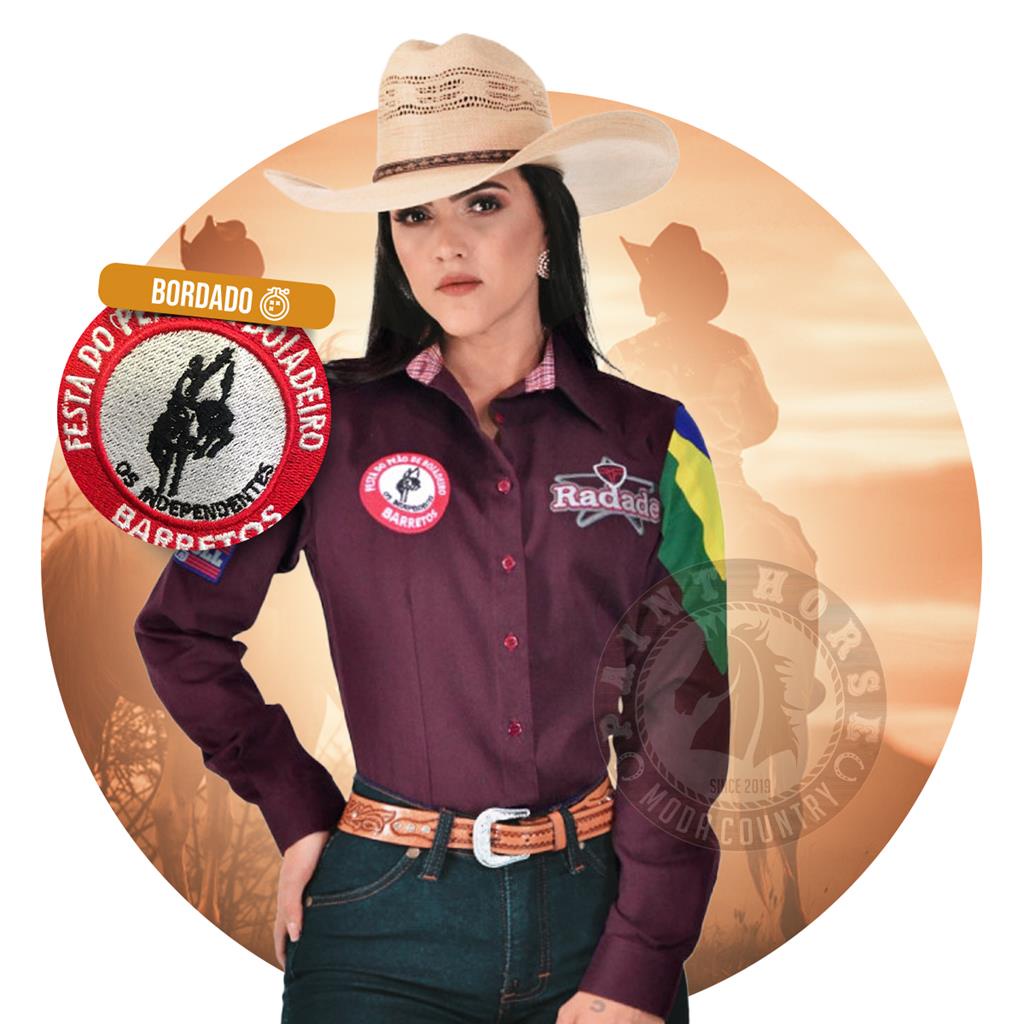 camisa country radade manga longa rodeio cowboy feminina bandeira agro ...
