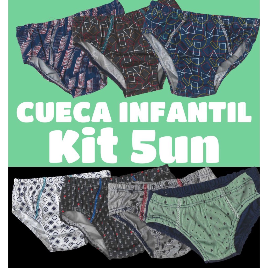 Cueca infantil kit 5 un 1 a 5 anos cueca bebe | Shopee Brasil