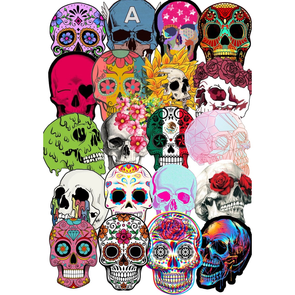 Pac 20 stickers/adesivos de caveiras coloridas para decoração! | Shopee ...