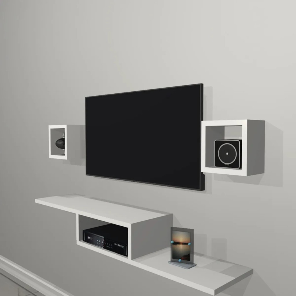 Kit 3 Nichos Rack Tv Suspenso cor preta Moderno Para Quarto E Sala cor ...