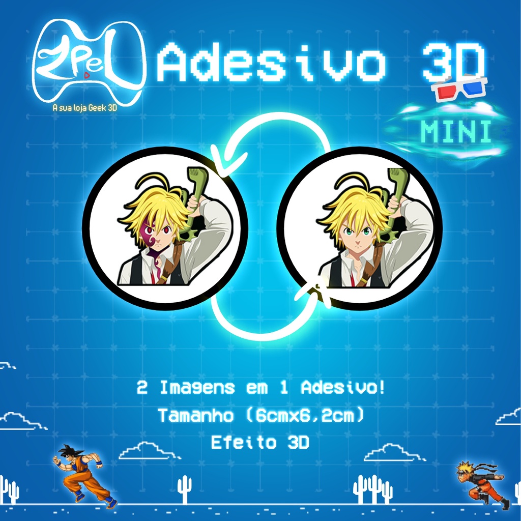 Adesivo 3D Mini - Nanatsu no Taizai - 2 Imagens em 1 Adesivo - Meliodas ...