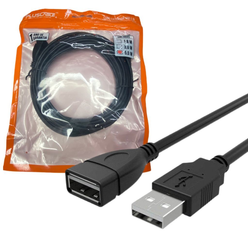 CABO EXTENSOR USB 2.0 AMxAF 5m PC-USB5002 PLUS CABLE | Shopee Brasil