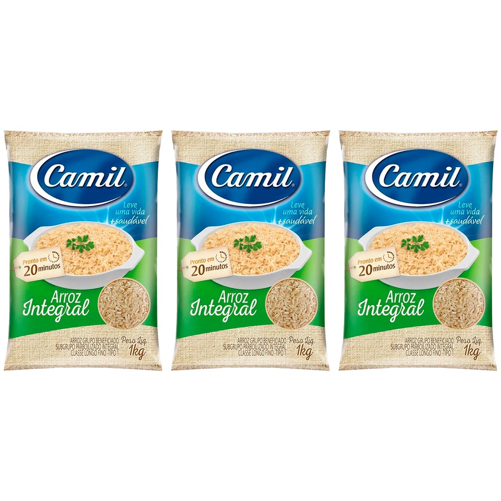 Kit 3 Arroz Integral Parboilizado 1kg Camil | Shopee Brasil