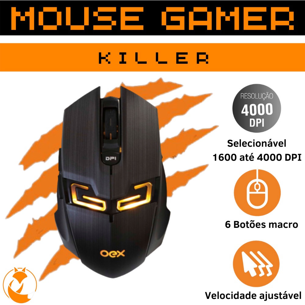 Mouse Gamer Óptico 1600 Até 4000 DPI 6 Botões Macro Led Conexão USB ...