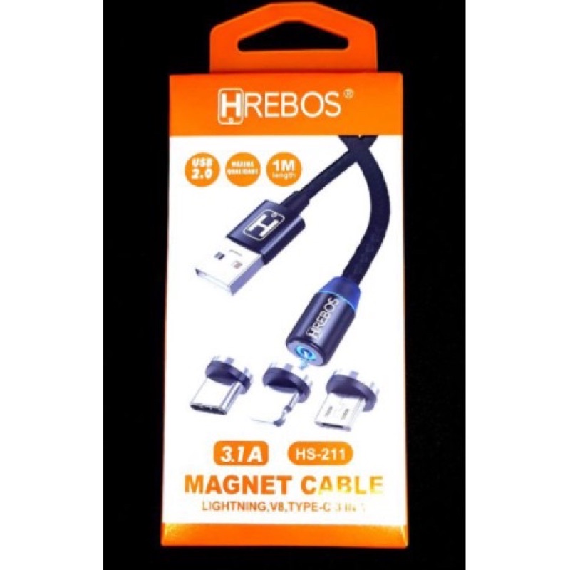 Cabo Carregador Magnético 3 em 1 Hrebos hs211 | Shopee Brasil