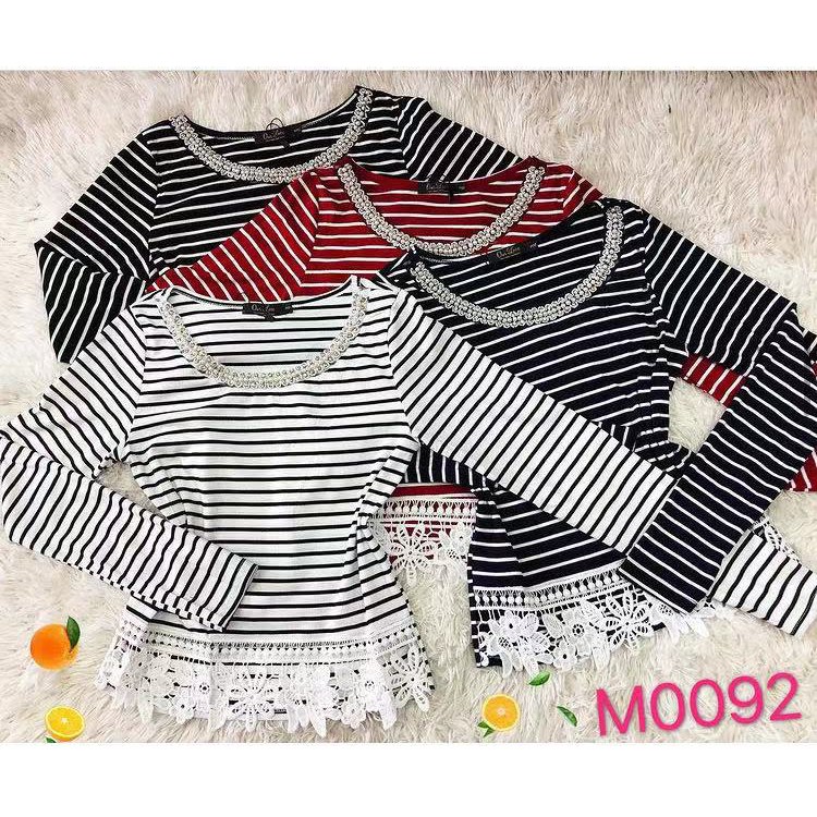 Bulusa Blusinha Manga Longa Algodao Com Listra De Perola E Brilhos ...