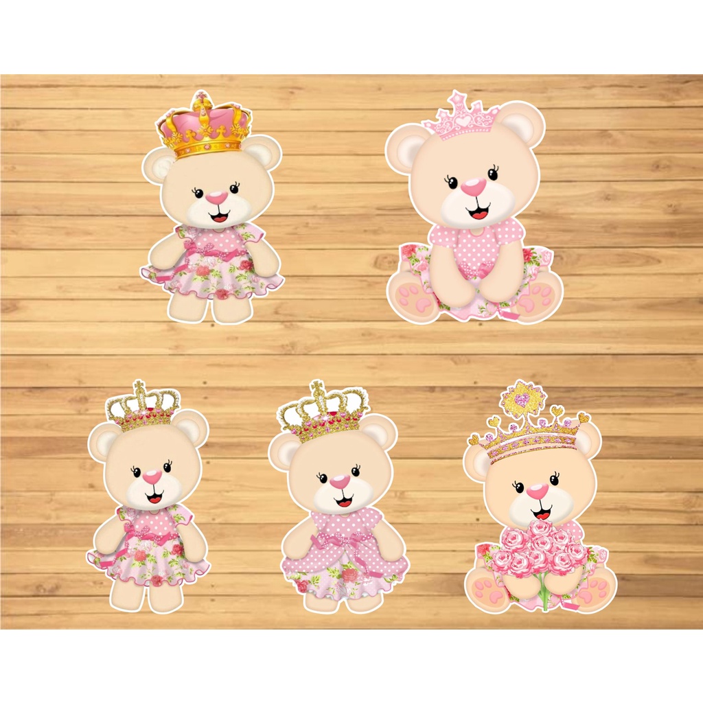 50 Tag Ursinha Princesa Cha de Fraldas Aplique Rosa Topper Recortados ...