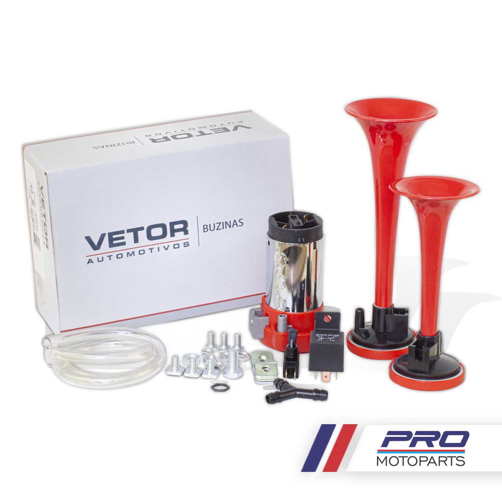 Buzina Automotiva A ar Verdureiro 2 cornetas e Compressor 12/24v Carro ...