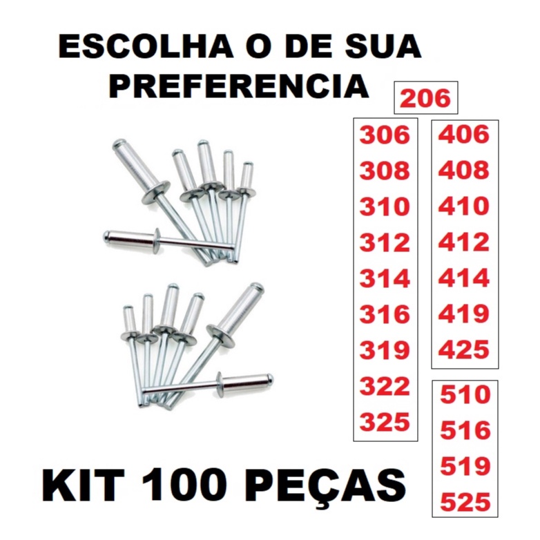 Rebite Pop Repuxo Alumínio Diversos Tamanhos - KIT 50 PEÇAS - Escorrega ...