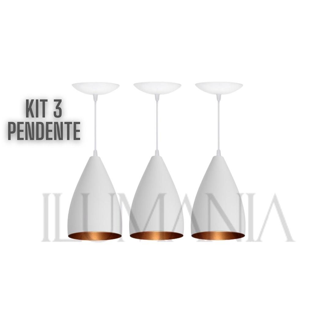 Kit 3 Pendente Bala - Full Entrega Rápida Vegas Branco/Cobre | Shopee Brasil