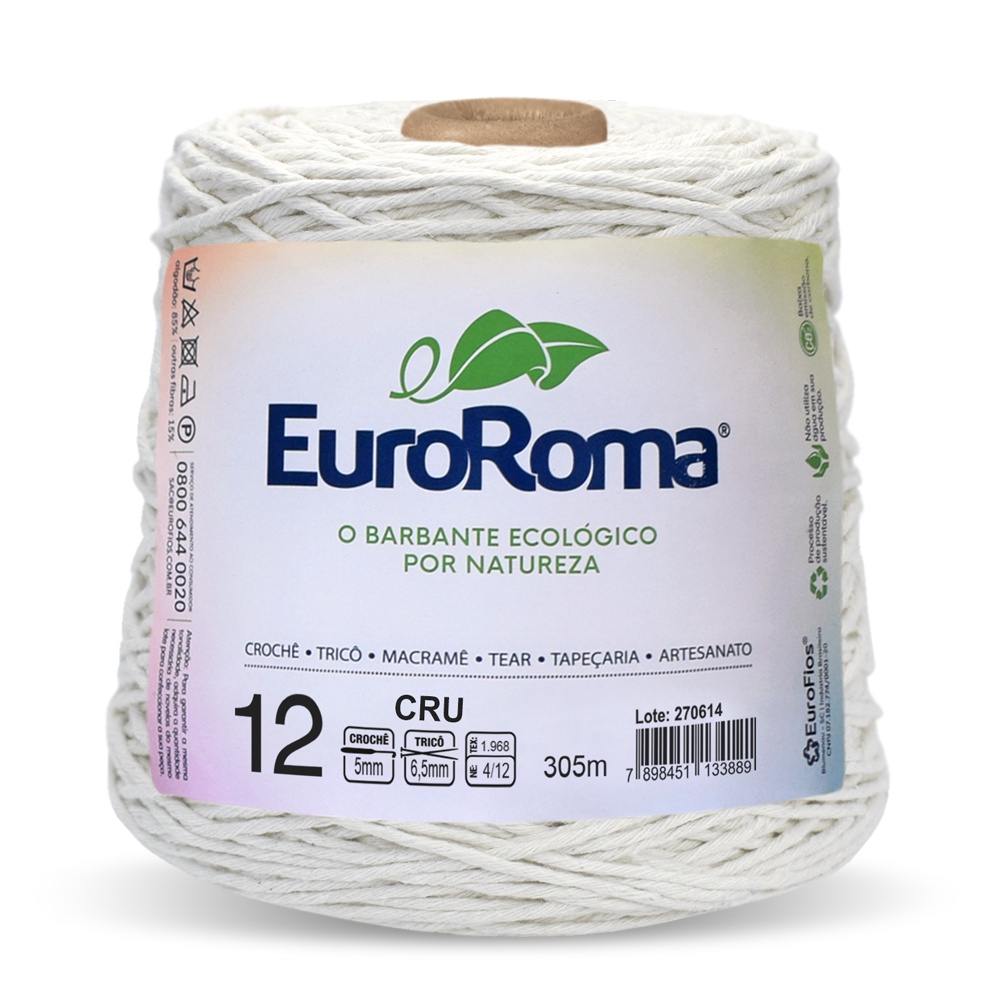 Barbante Euroroma 600g Fio N12 305m - Cor 100 Cru/Natural - Tricô ...