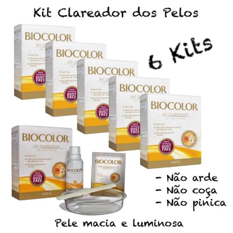 6 Kit Clareador Descolorante de Pelos Biocolor Pessego & Camomila 20G ...