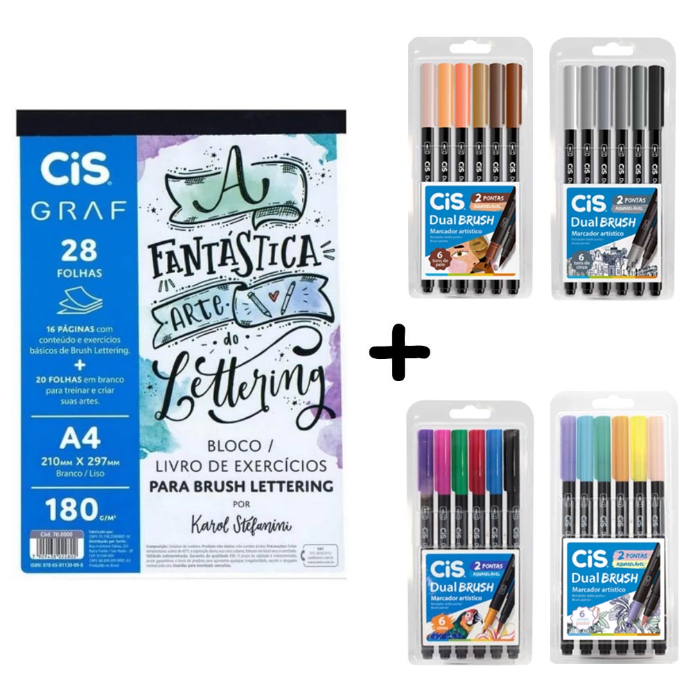 Bloco Lettering Karol Stefanini + 4 Estojos Cis Dual Brush | Shopee Brasil
