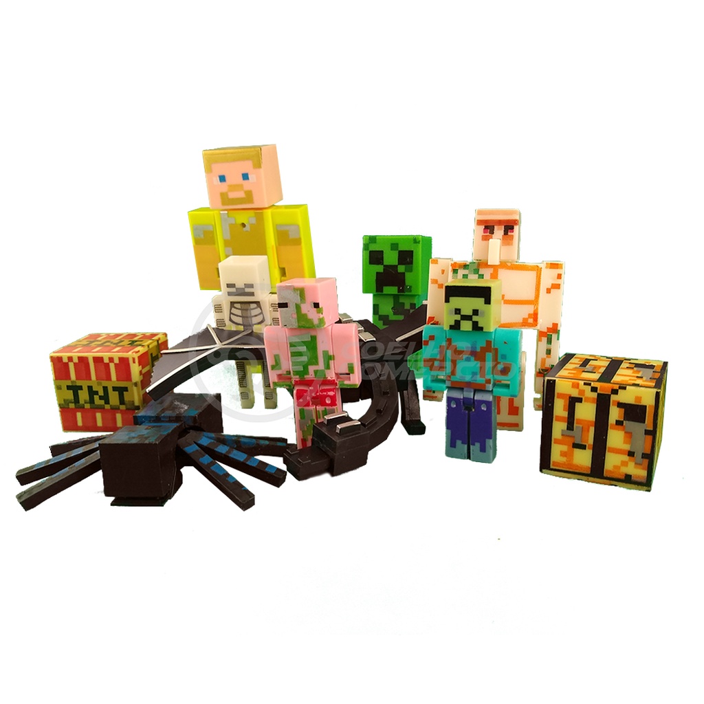Kit Cartelado Conjunto Minecraft 2 Bonecos + 1 Villager + 1 Enderman ...