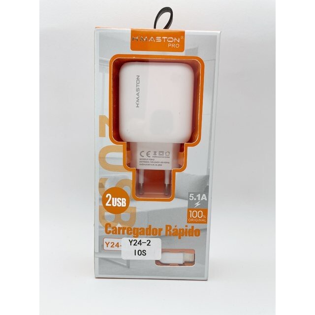 Carregador Turbo 5.1A Super Rápido De Celular 2USB Original HMASTON Micro Usb / Lightning / Type ...