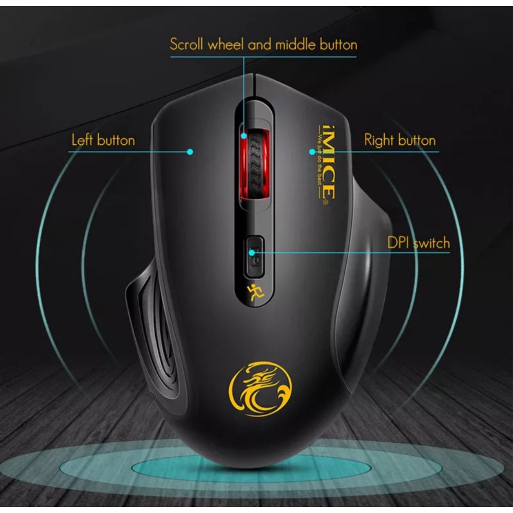 Mouse Gamer iMice E-1900 Wireless Sem fio Portátil 1600dpi 6 botões 2 ...