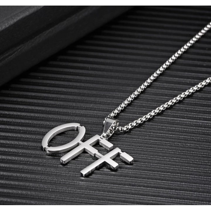 Colar Off White Cor Prata Inox Hip Hop | Shopee Brasil