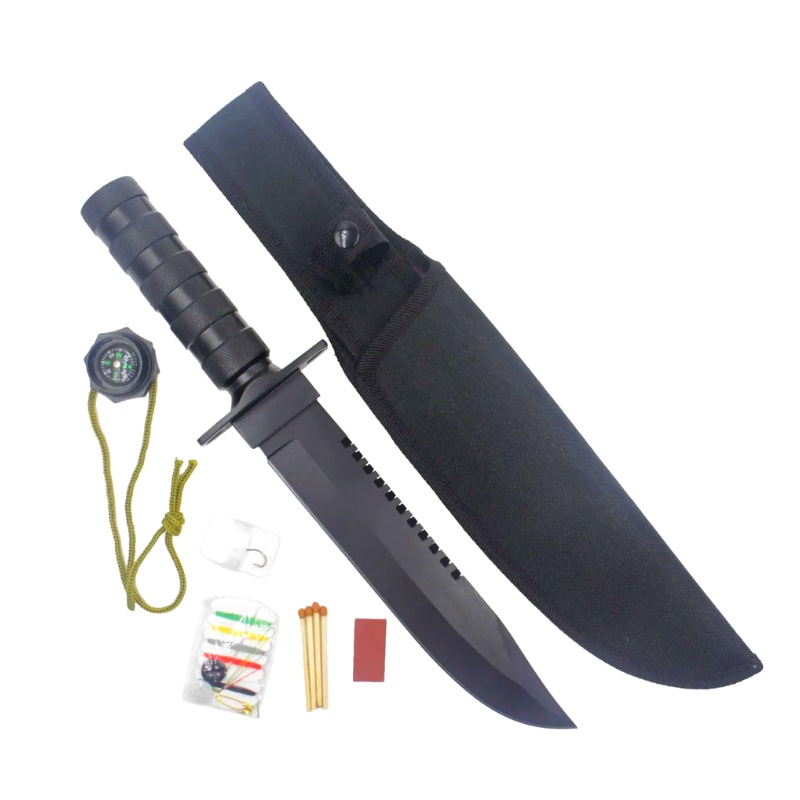 Faca Rambo Tática Militar Sobrevivência Lamina Serrilhado Preta ...