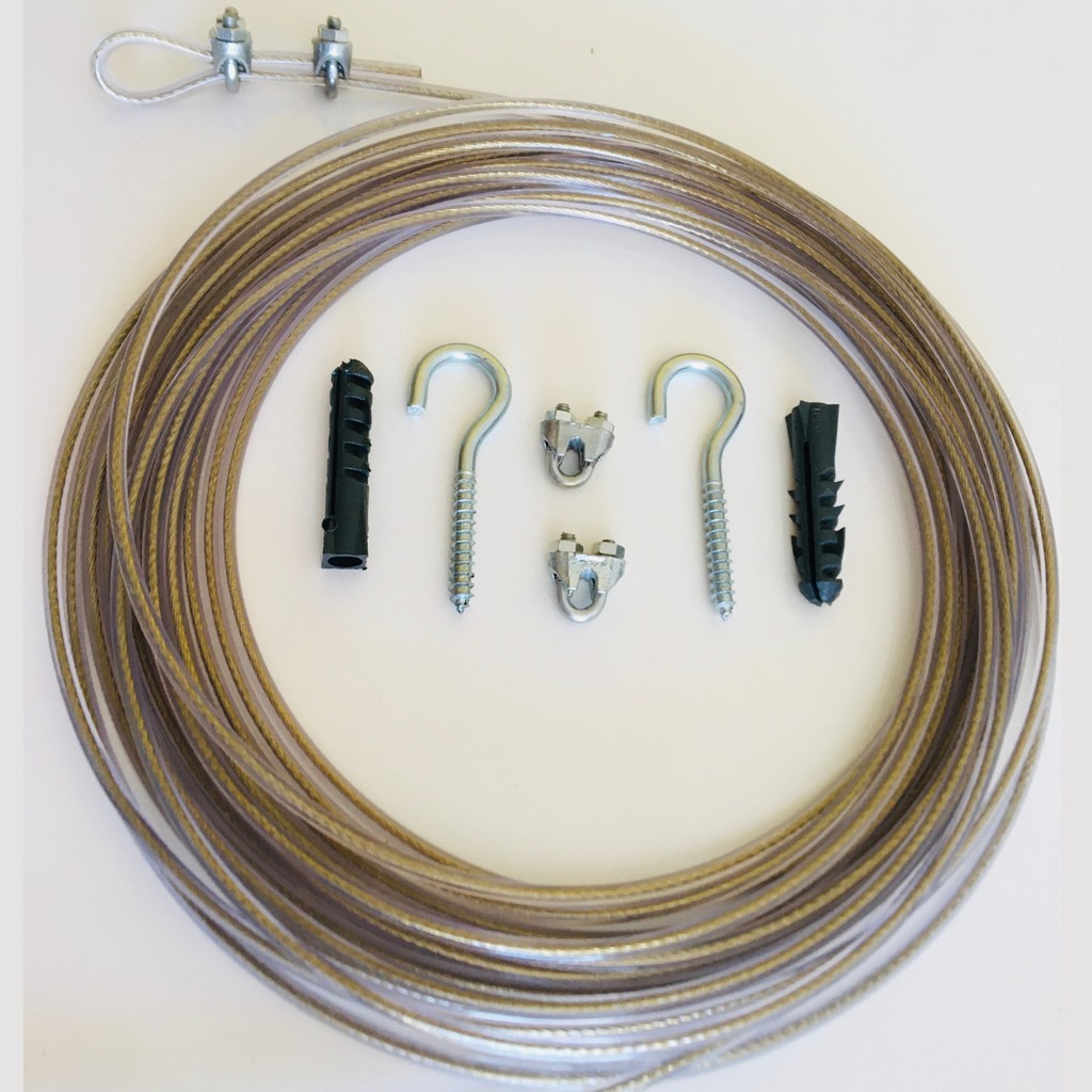 Kit Varal Cabo Aço Encapado De 4mm 10 metros C/2 Ganchos E 2 Clips ...